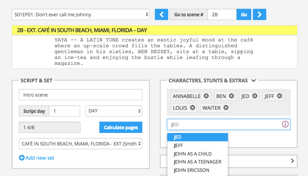 characters and cast-Dramatify production management for TV & Film.