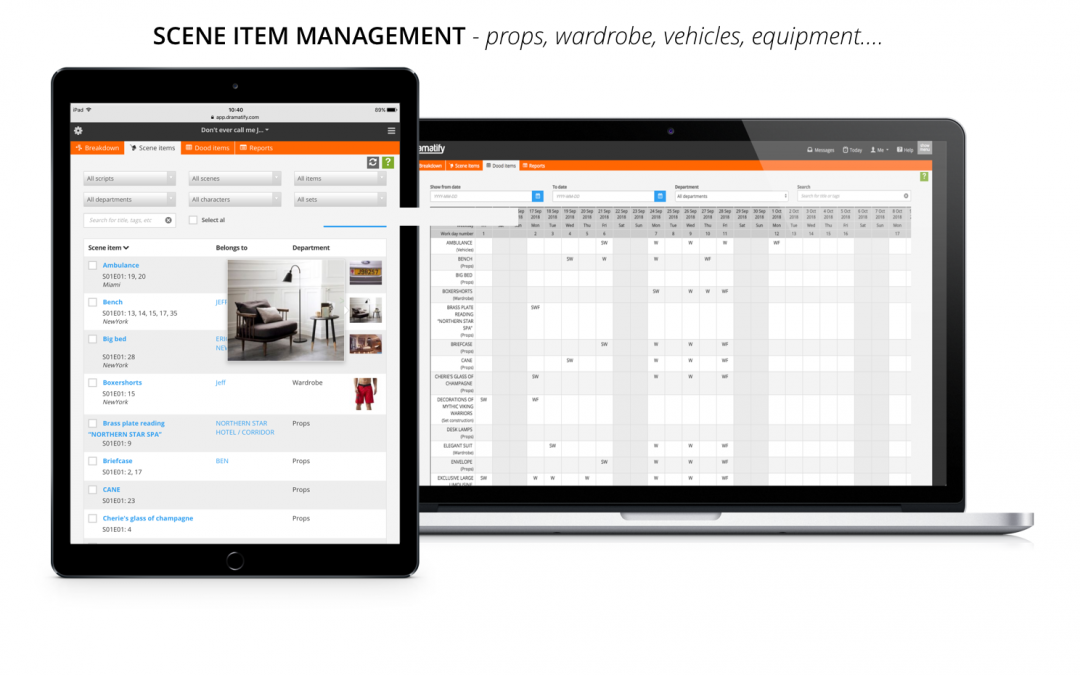 Scene items and scene elements for drama, entertainment, commercials ...